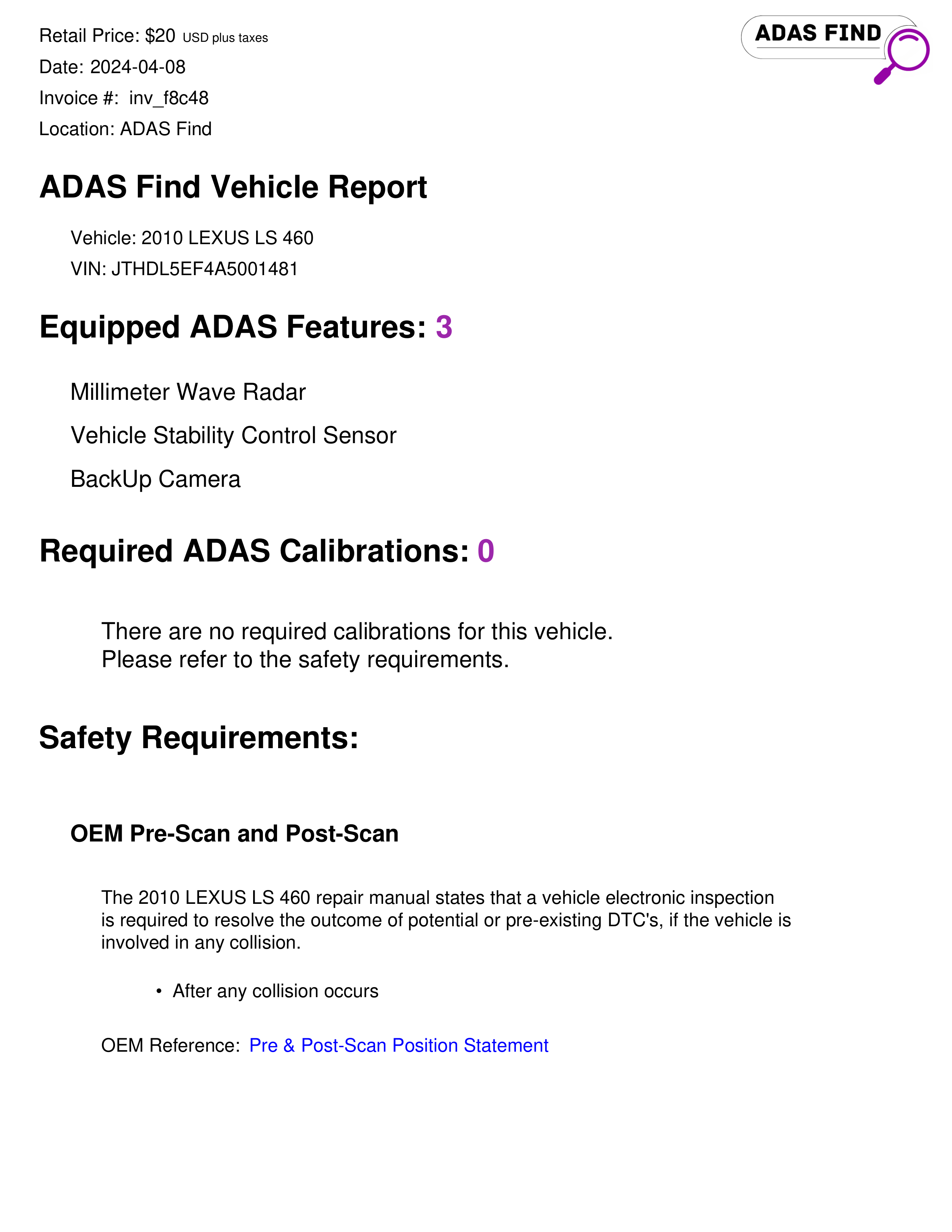 ADAS Find | Features